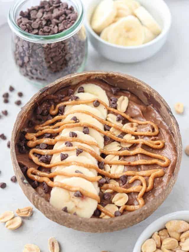 Thick and Creamy Snickers Smoothie Bowl - Wholly Tasteful