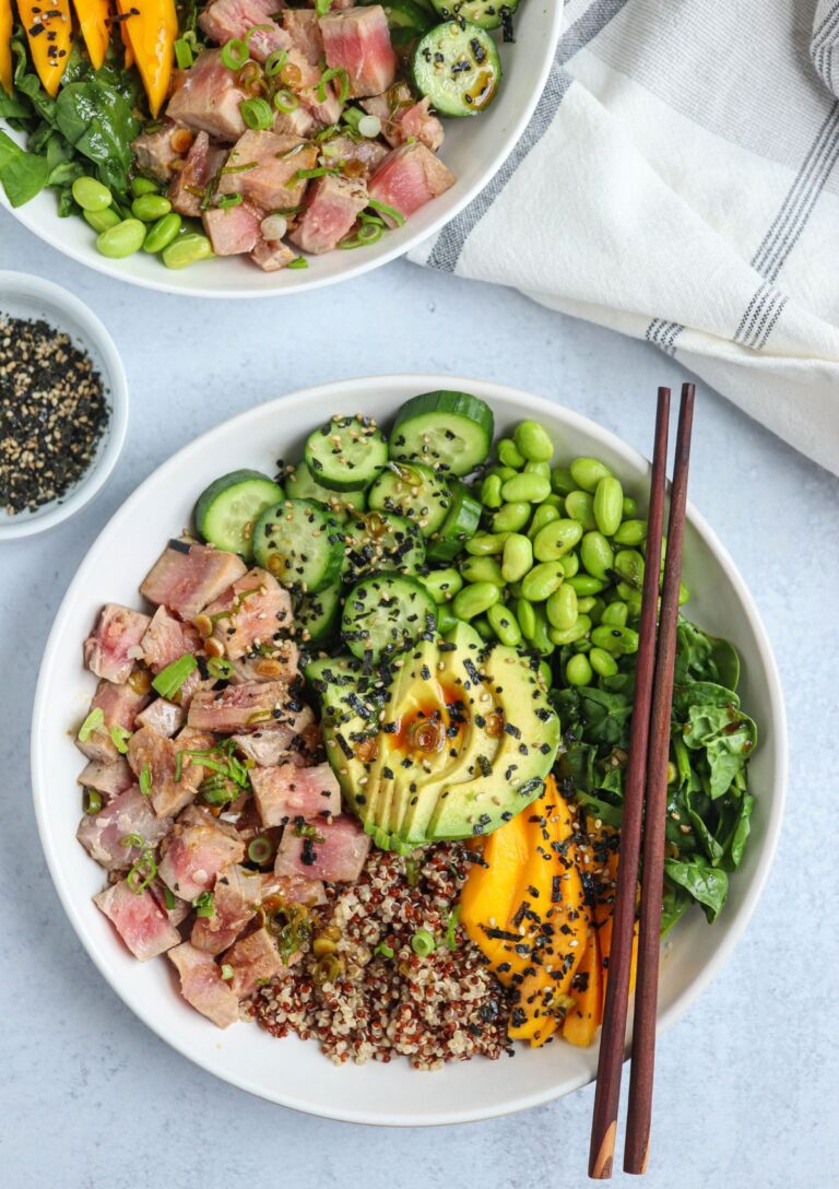 Easy Quinoa Poke Bowl {with Seared Tuna} - Wholly Tasteful